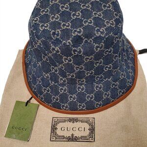 Gucci | Accessories | Gucci Hat Gg Logo Monogram Jacquard Denim W ...